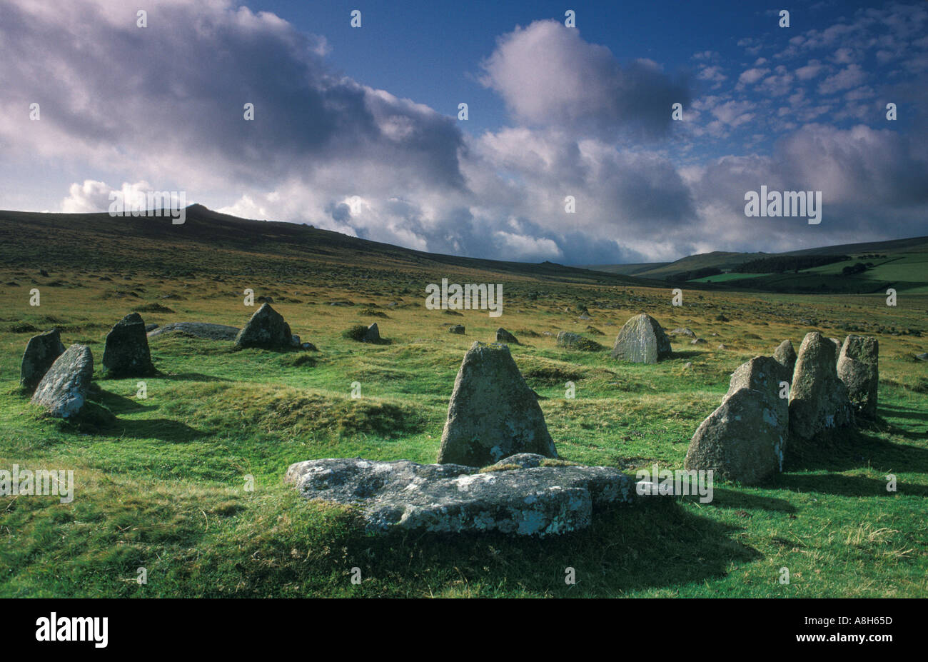 Nine Stones stone circle Near Belstone Tor, Dartmoor Devon England ...