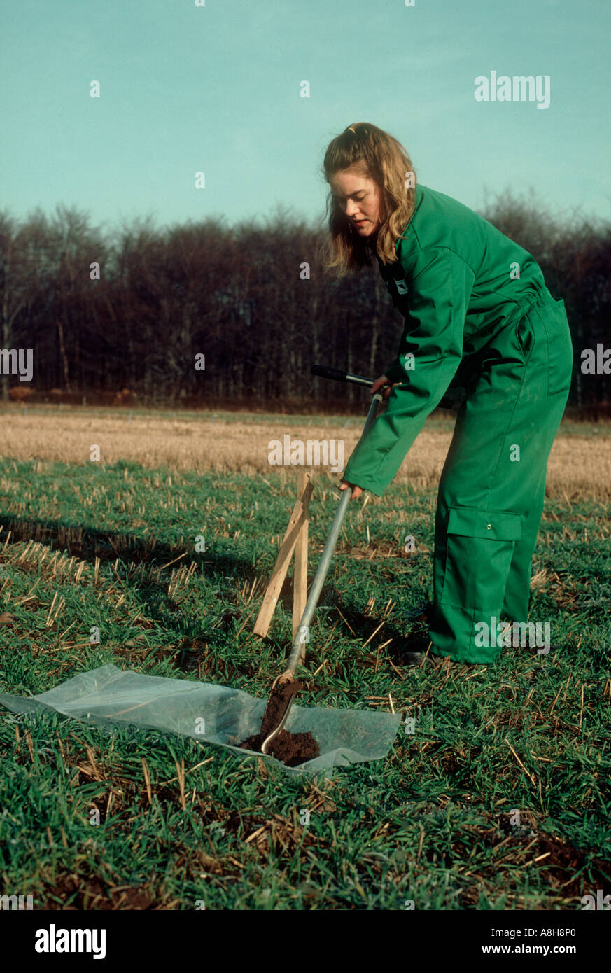 Technician preparing bore hole to tale porous pot for lechate ...