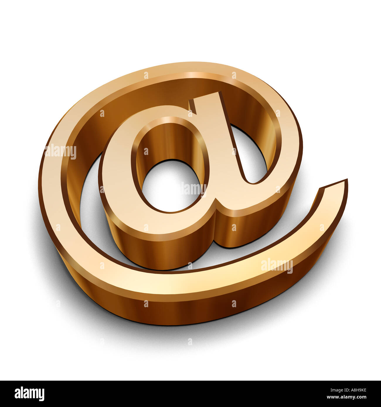 A golden AT symbol isolated on a white background (3D rendering Stock ...