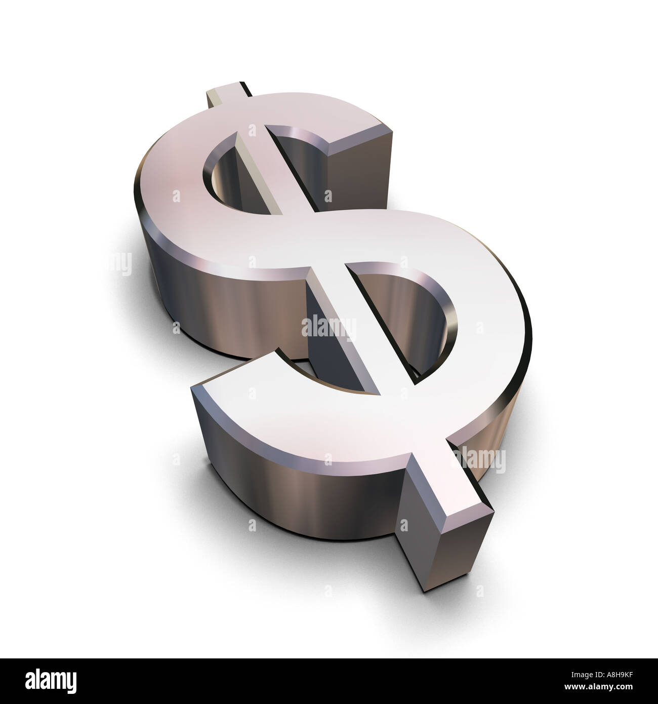 A chrome plated Dollar symbol isolated on a white background (3D ...