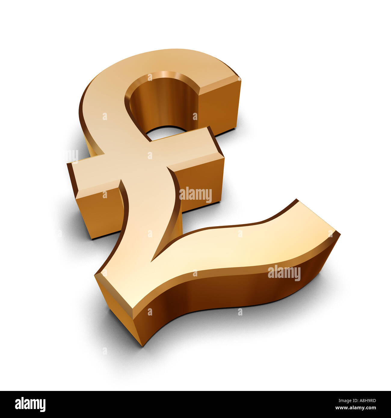 A golden Sterling Pound symbol isolated on a white background (3D ...