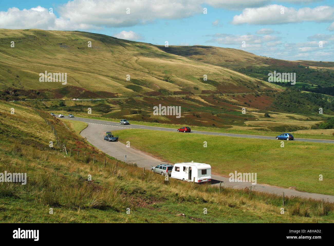 Traffic on A470 scenic road in Brecon Beacons National Park car ...