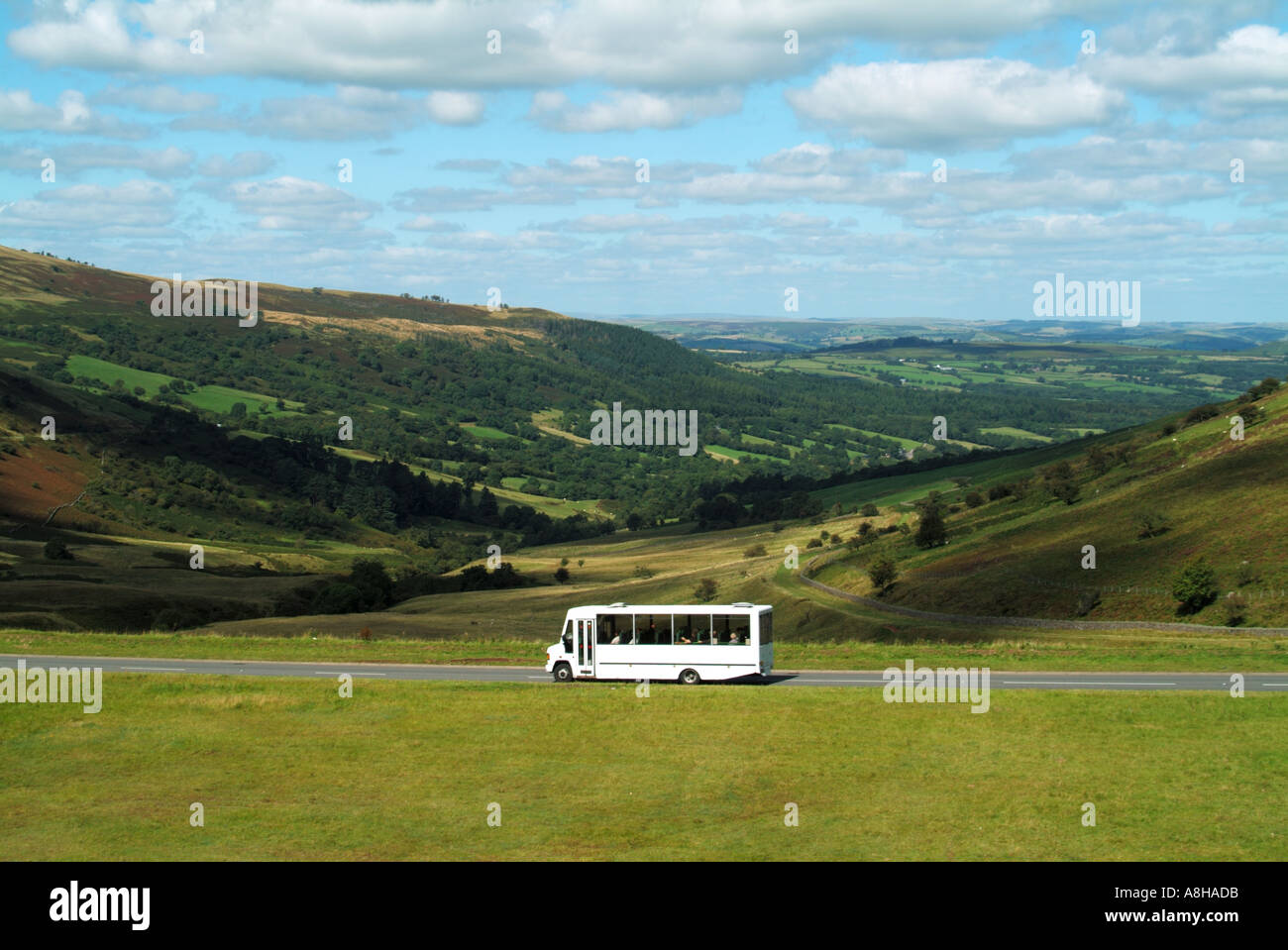 Brecon Beacons National Park unmarked single decker bus on A470 road ...