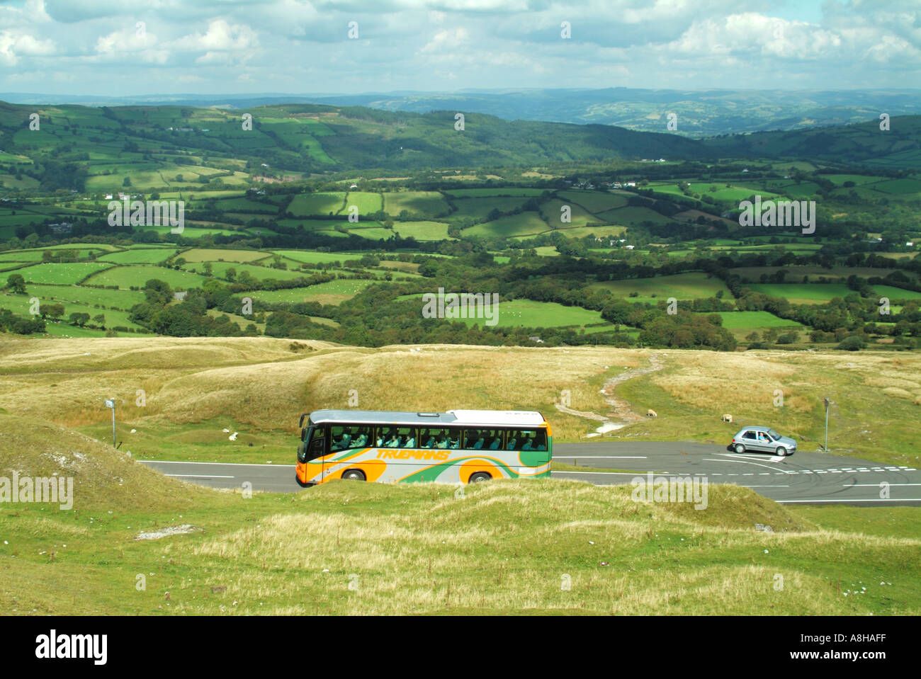 Brecon Beacons National Park typical unfenced road with tourists ...