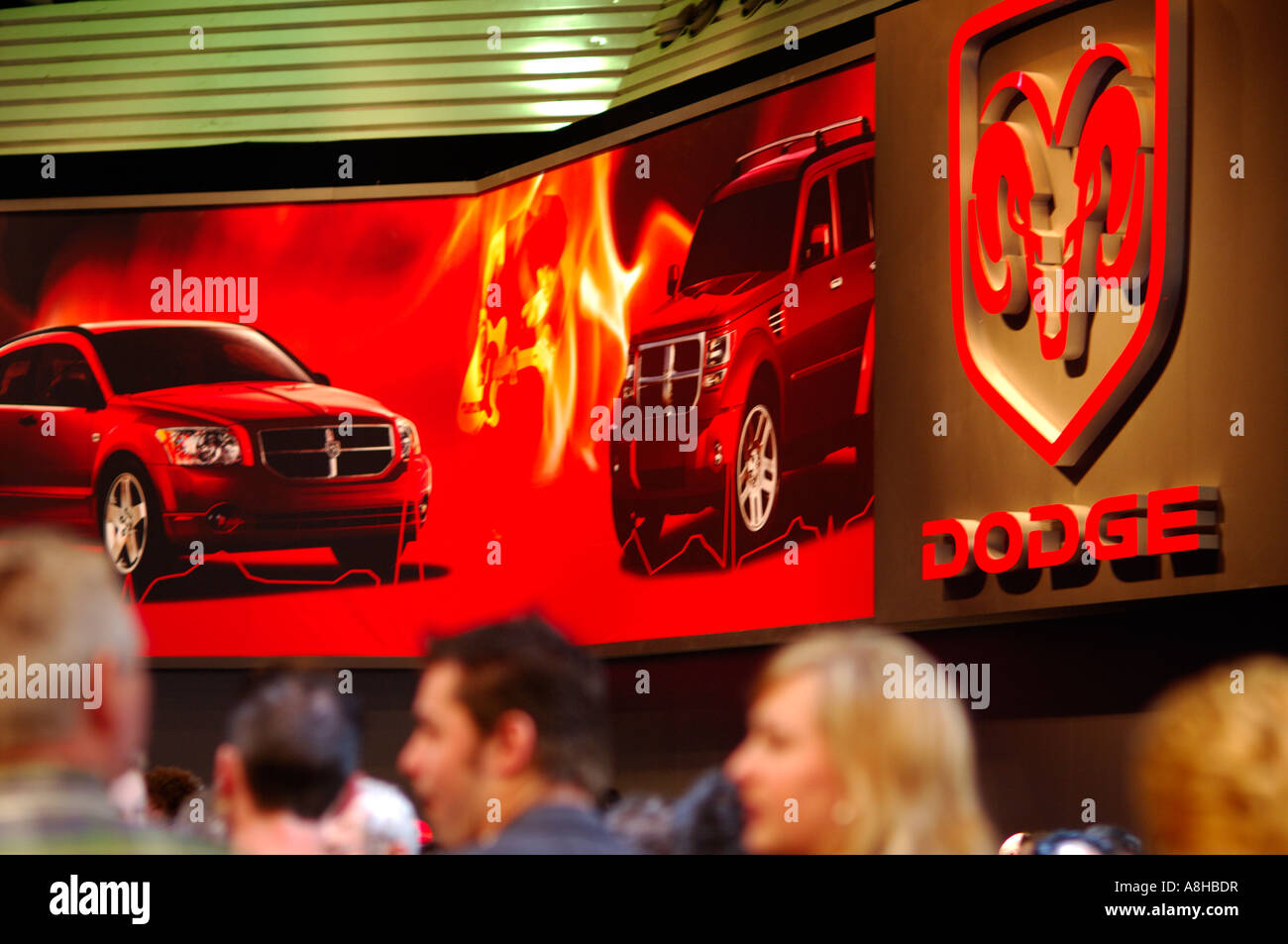 Amsterdam RAI Convention Centre 2007 Auto show Dodge red visitor Stock ...