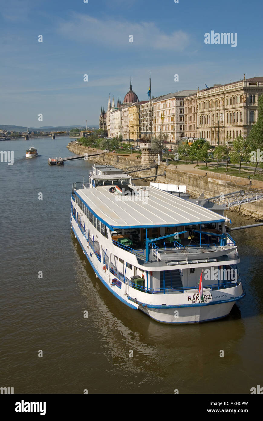 Budapest, Hungary. Boat for cruising on the River Danube Stock Photo ...