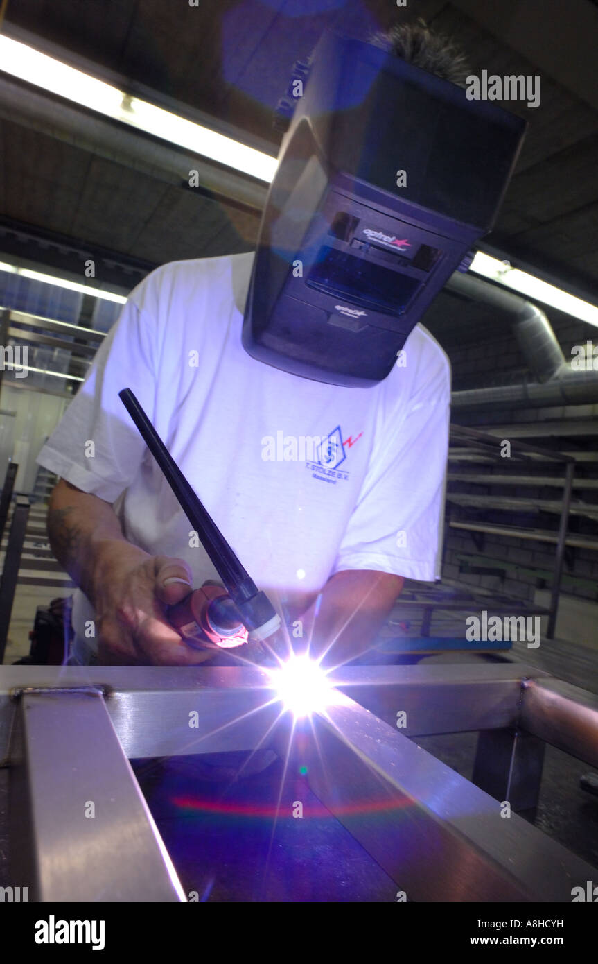 Welder Men at work in the Greenhouses place Westland Zuid Holland on a ...