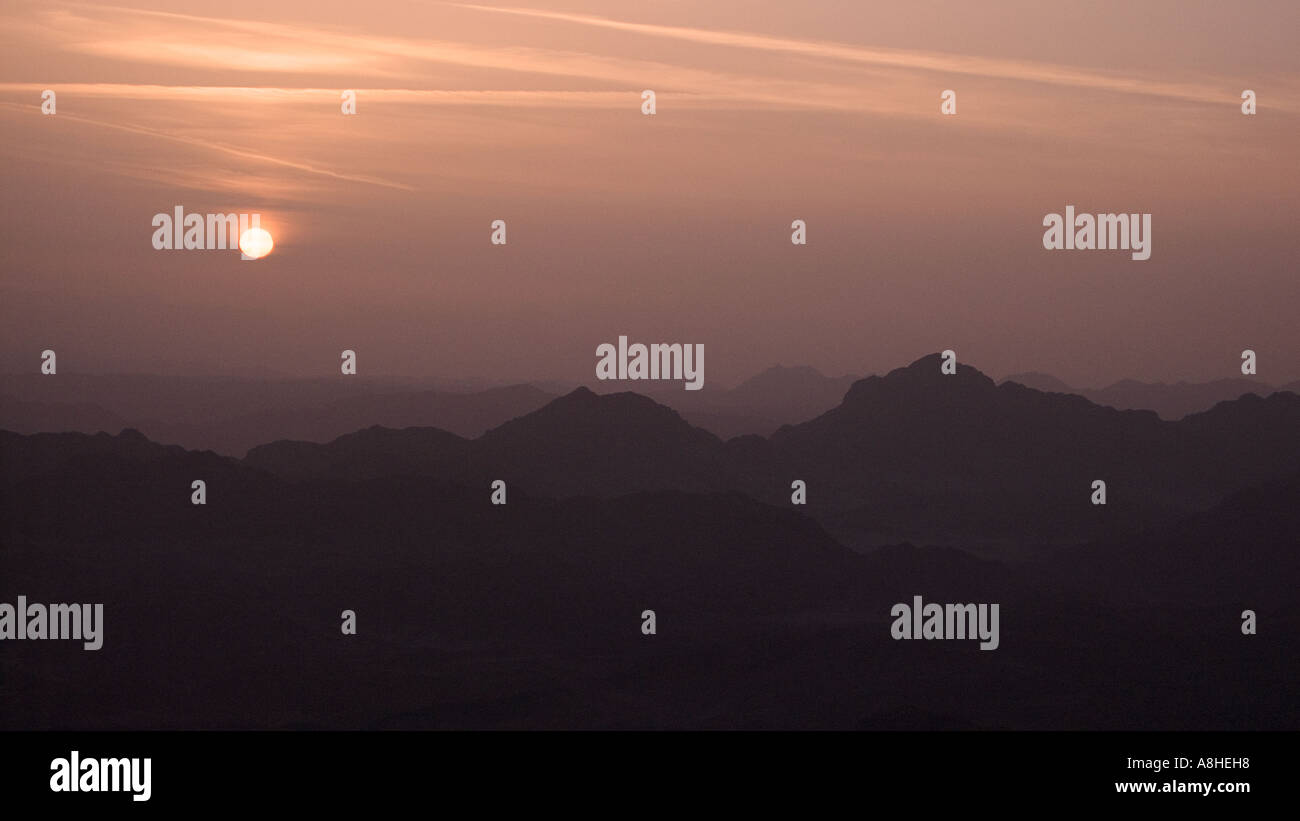 Sunrise in the Sinai desert viewed from the summit of Mount Sinai EGYPT ...