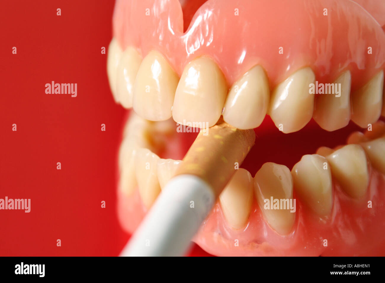 Artificial dentures with cigarette Stock Photo - Alamy