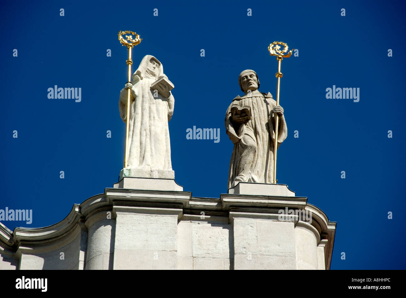 Baroque facade with two statues of the cathedral the old city of ...