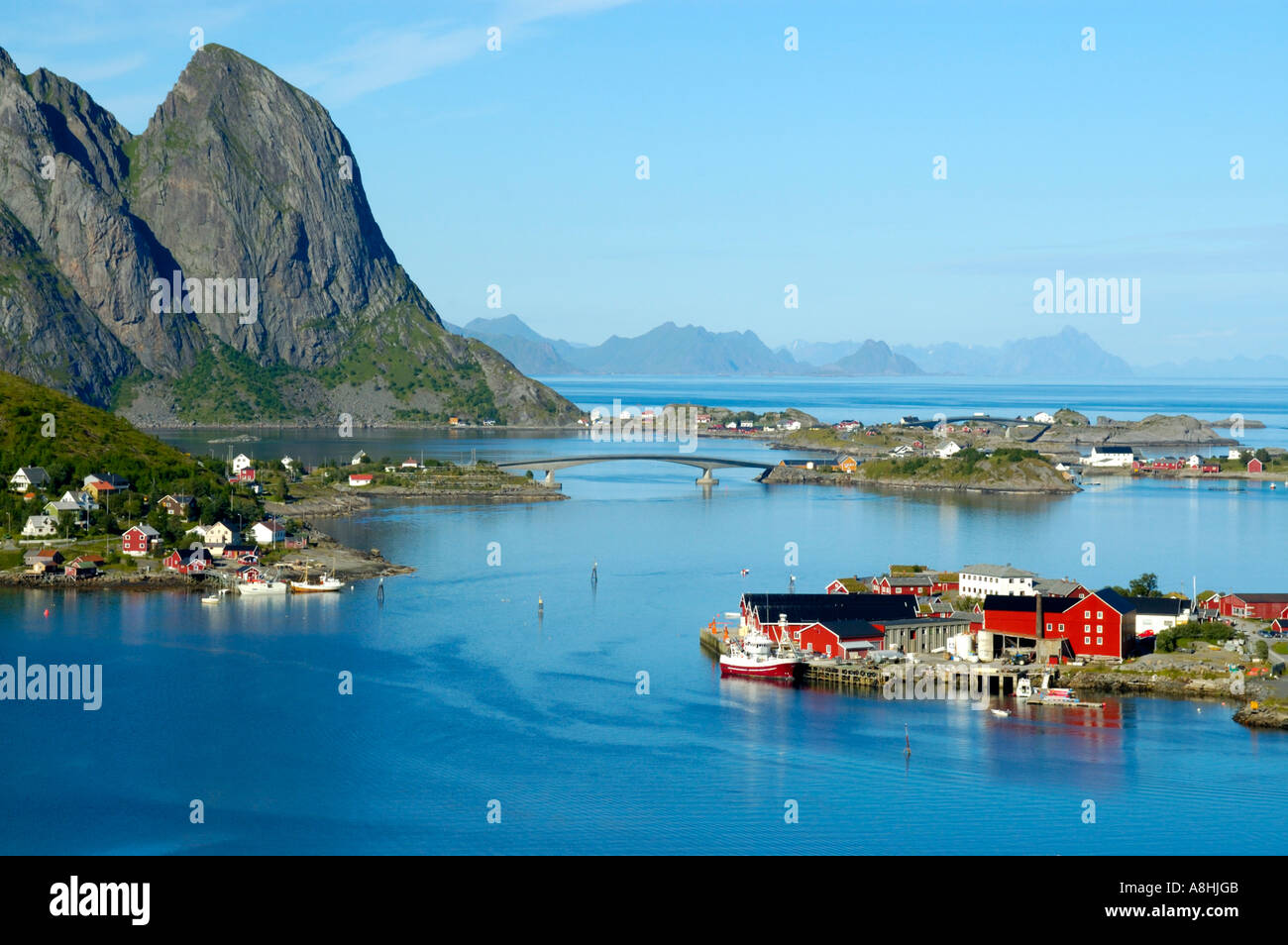 View from above on Reine and Reinefjorden Moskenesoya Lofoten Norway ...