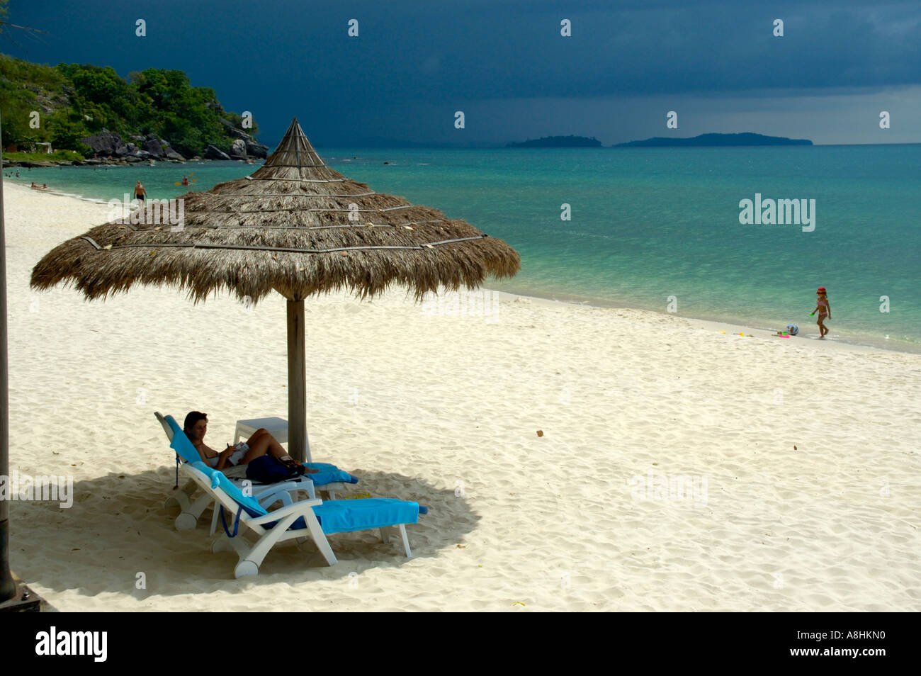 Umbrella white sandy beach and blue sea Sokha Beach Sihanoukville ...