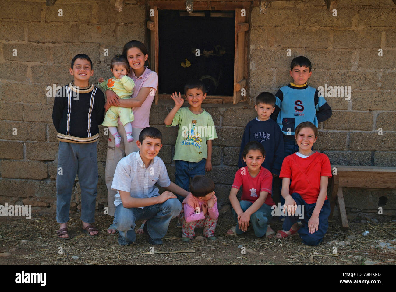 Turkish villagers Group of children in a rural village near Antalya ...