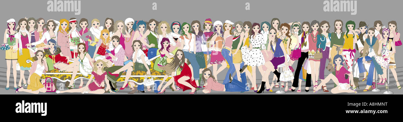 Illustration of a large group of women Stock Photo - Alamy