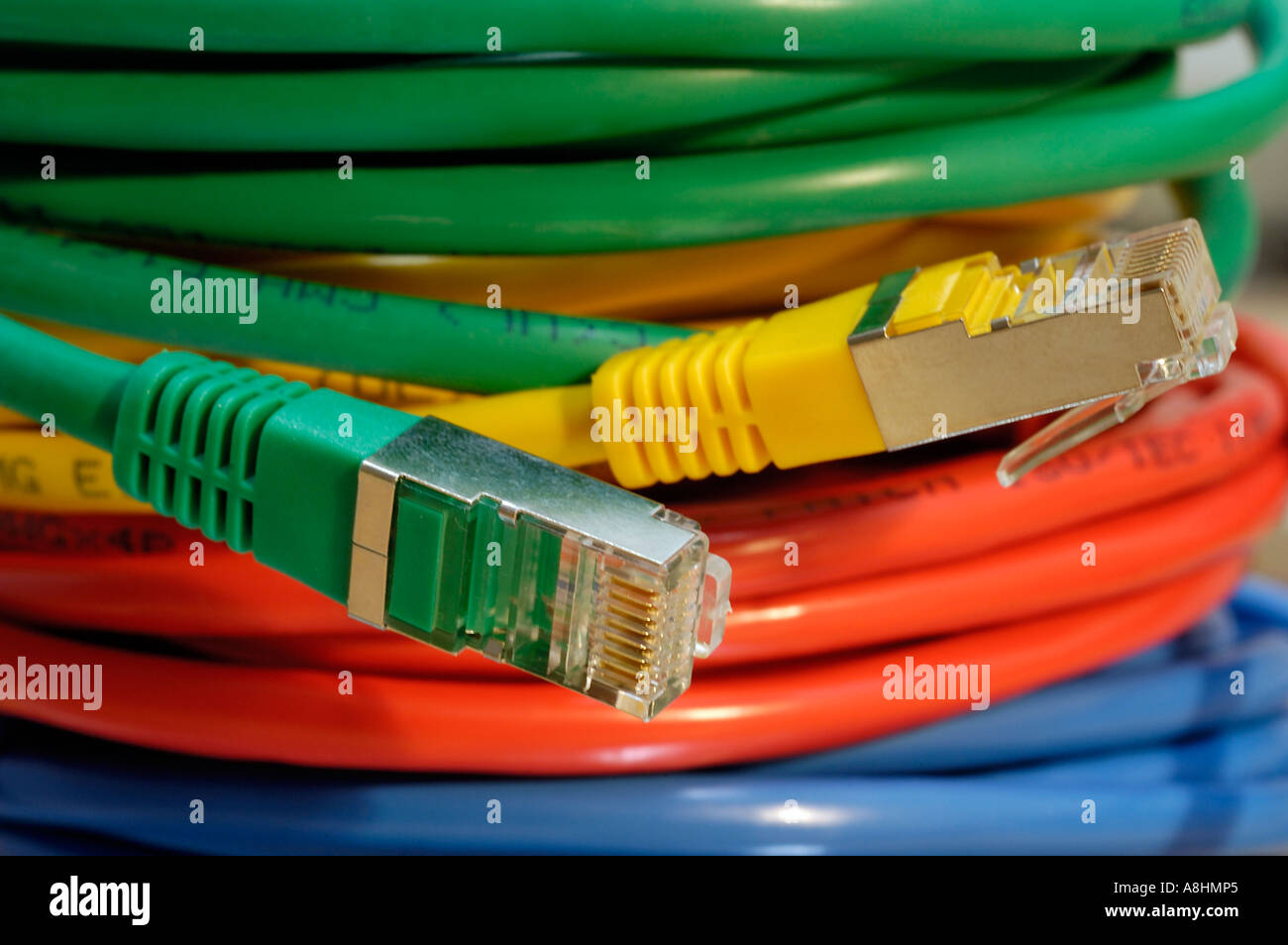 Coloured network cables for computer Stock Photo - Alamy