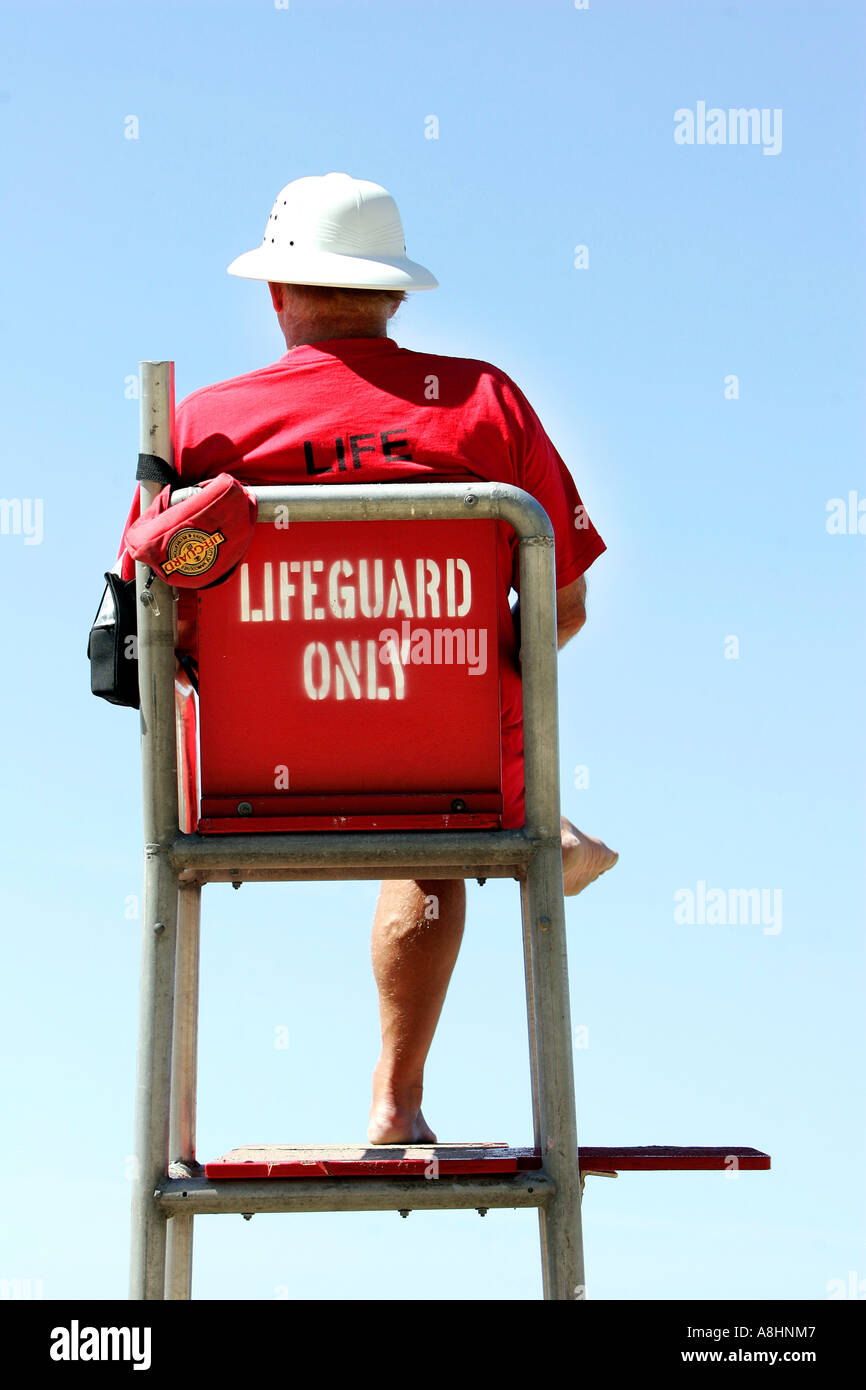 One legged Lifeguard sitting on his lookout, British Columbia, Canada ...