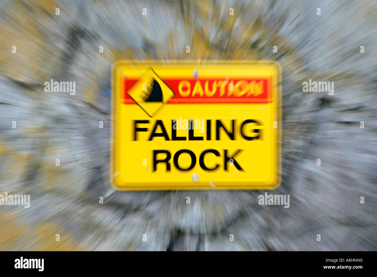 Falling Rock sign on rock face Stock Photo - Alamy
