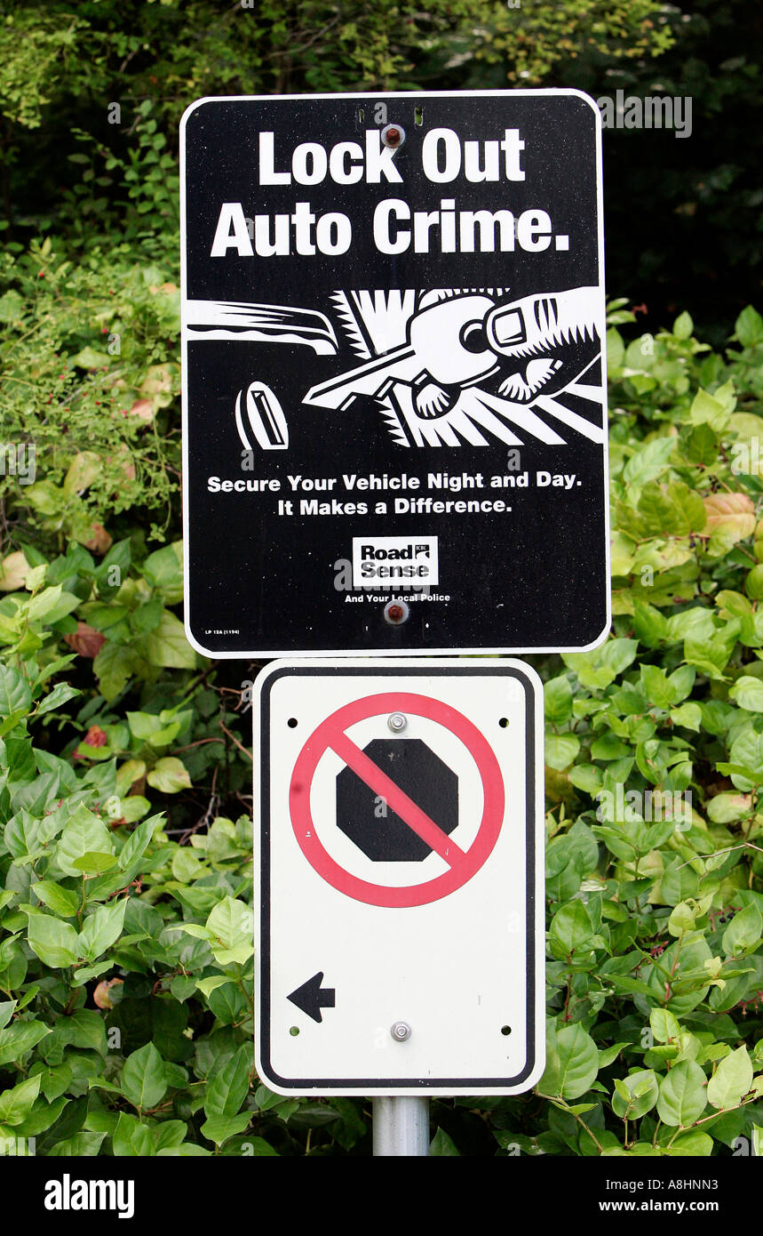 Lock out Auto Crime - Danger sign in Canada Stock Photo - Alamy