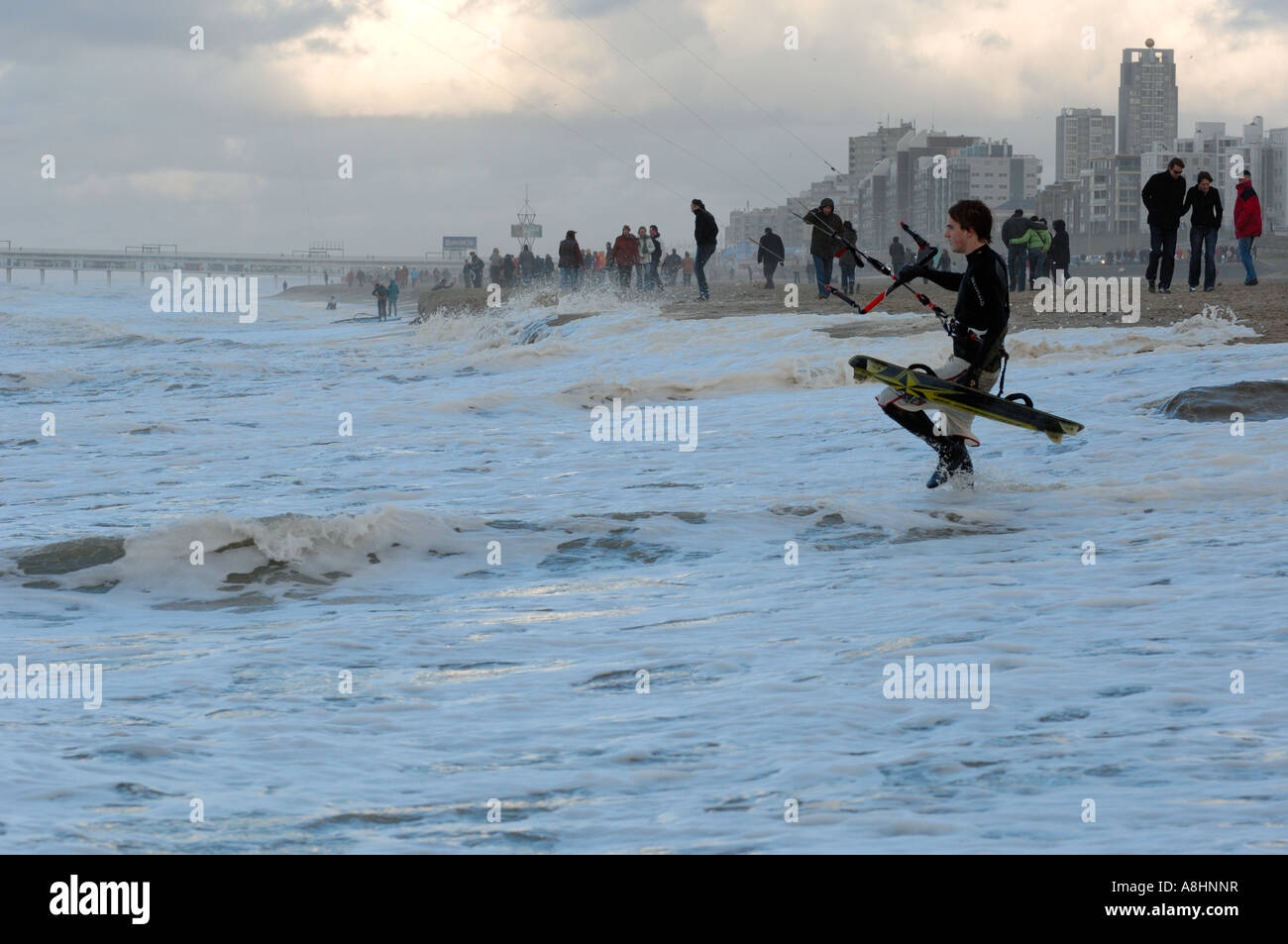 Kite boy at Scheveningen beach Stock Photo - Alamy