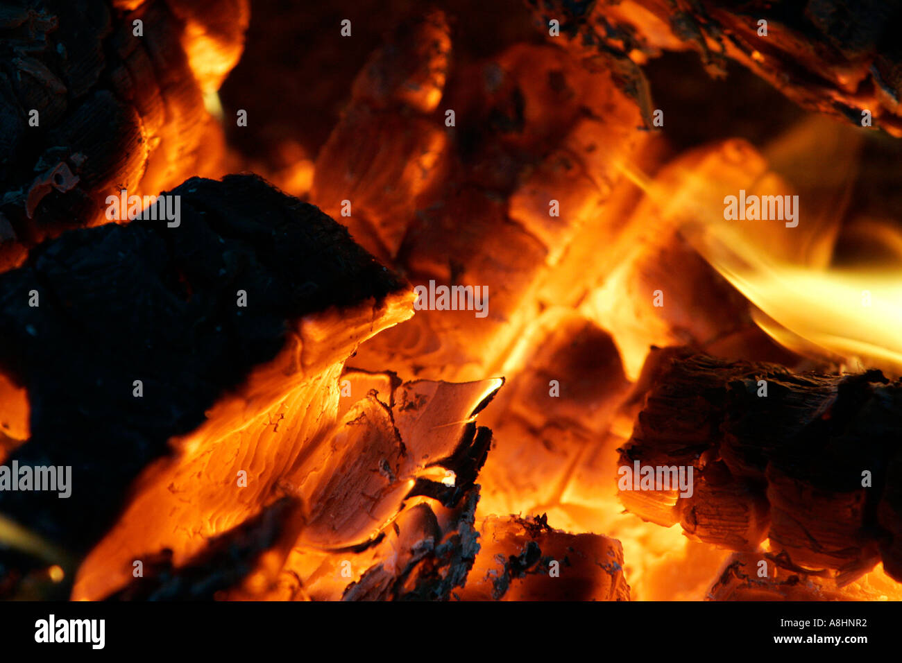 Smouldering wood inside the camp fire Stock Photo - Alamy