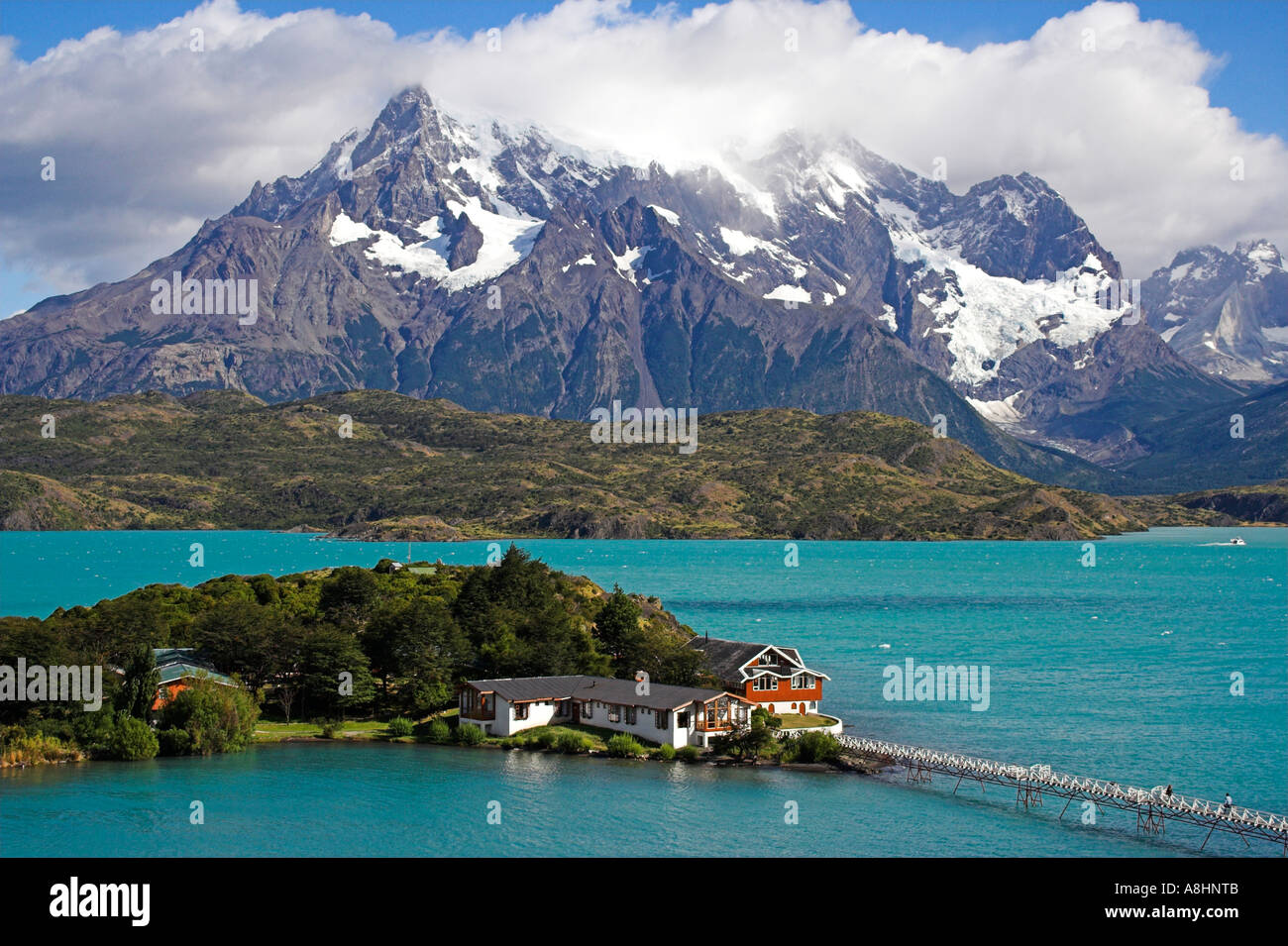 Hosteria Pehoe at Pehoe Lake, Torres del Paine National Park, Patagonia ...