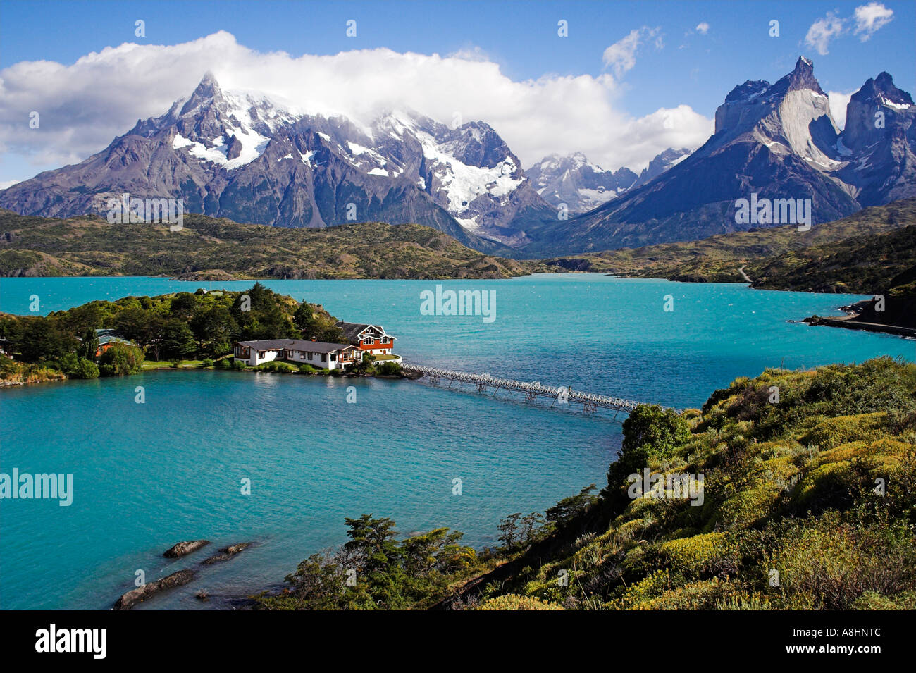 Hosteria Pehoe at Pehoe Lake, Torres del Paine National Park, Patagonia ...