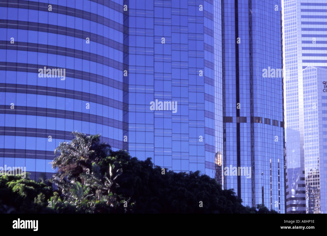 A solid wall of plate glass high rise buildings dominate Brisbane city ...