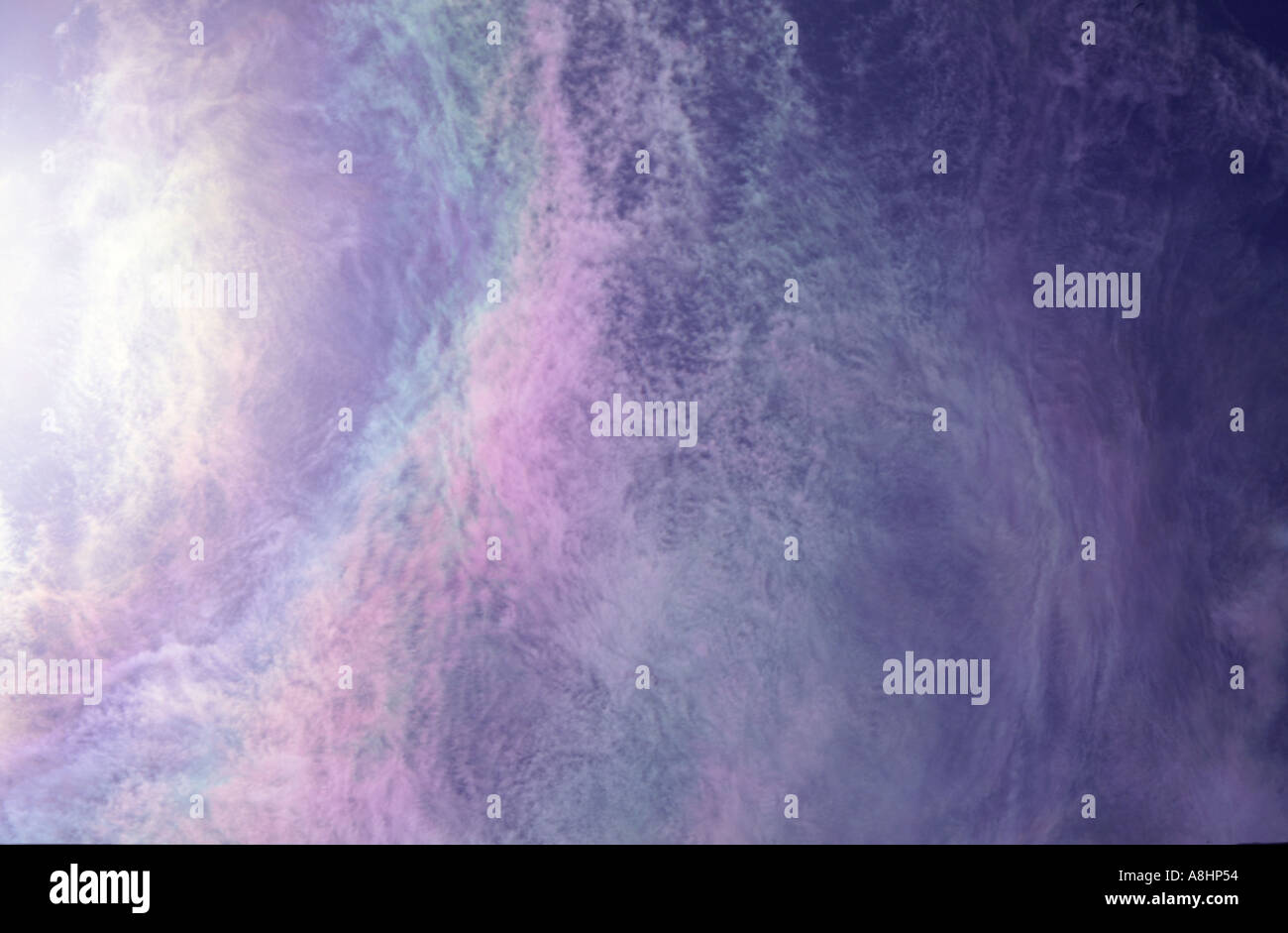 Abstract detail of high altitude cirrus cloud formation with coloured ...