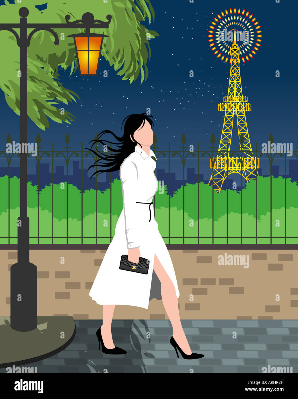 View of a woman walking on a roadside Stock Photo - Alamy