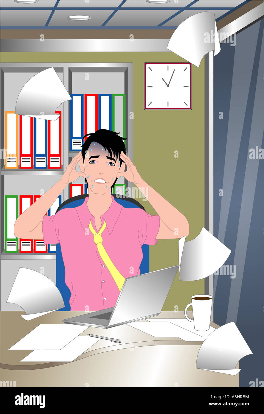 Man stressed with workload Stock Photo - Alamy