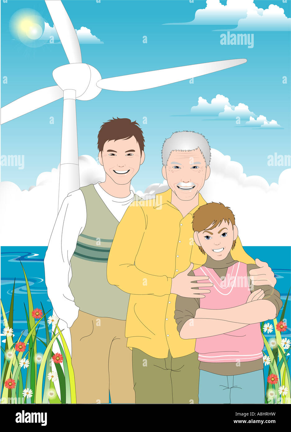 People standing near a windmill Stock Photo - Alamy