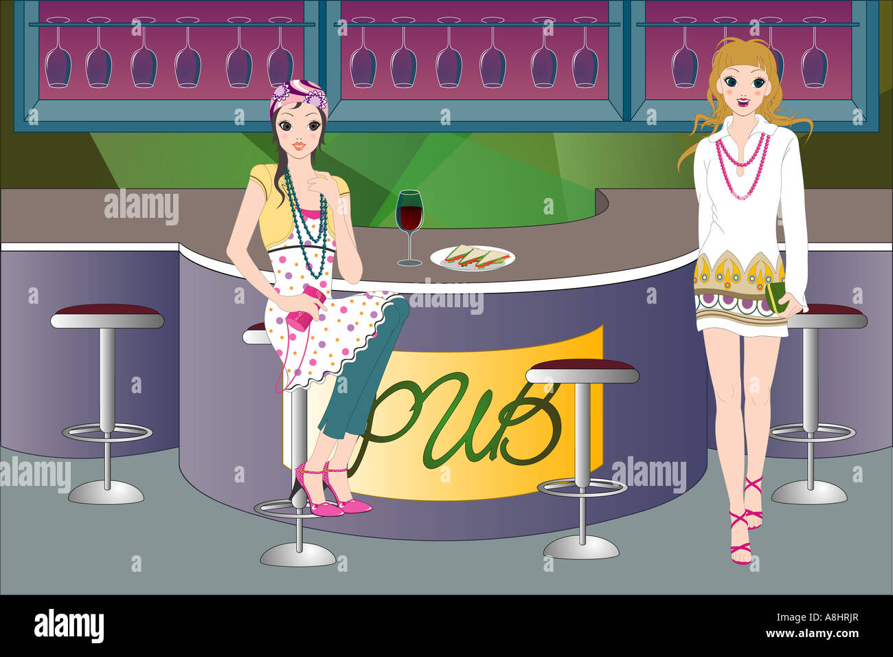 Pub full of people illustration hi-res stock photography and images - Alamy