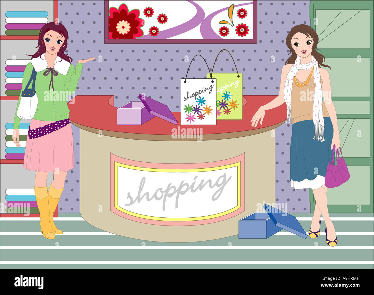 Women standing in retail shop Stock Photo - Alamy