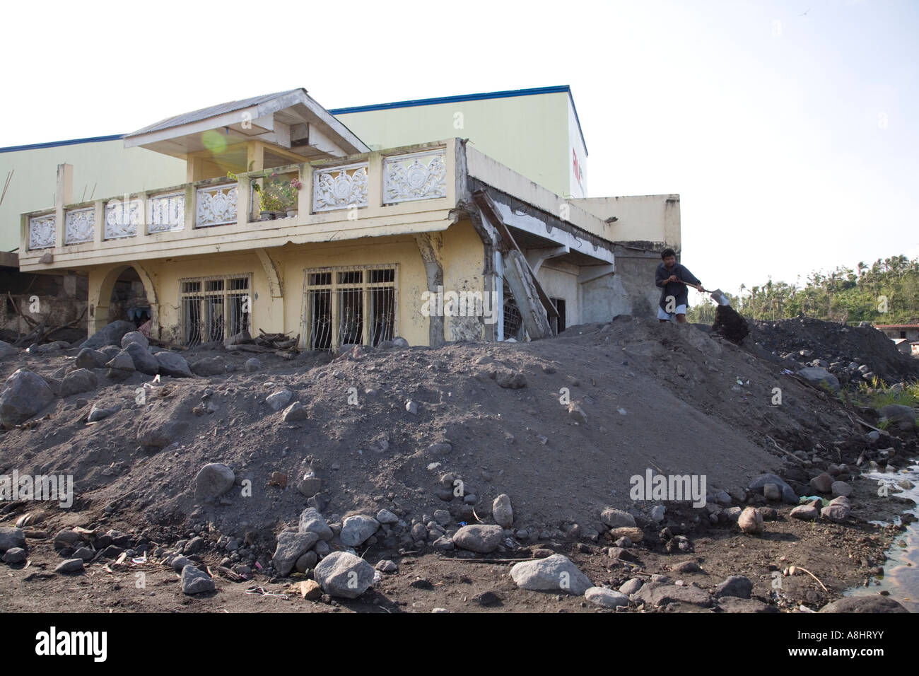 Clearing Ashes after Volcano Eruption, Mount Mayon Volcano, Legaspi ...