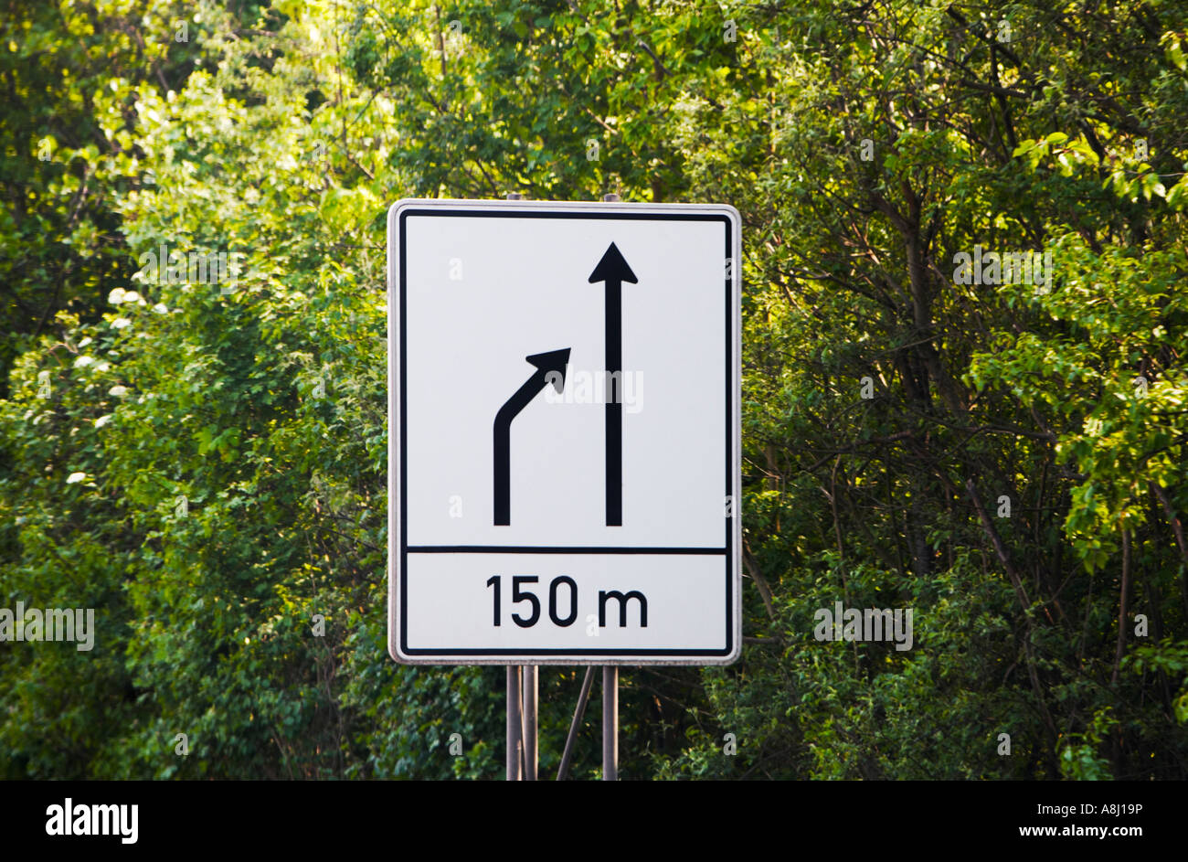 German autobahn sign warning of merging traffic directions lanes ...