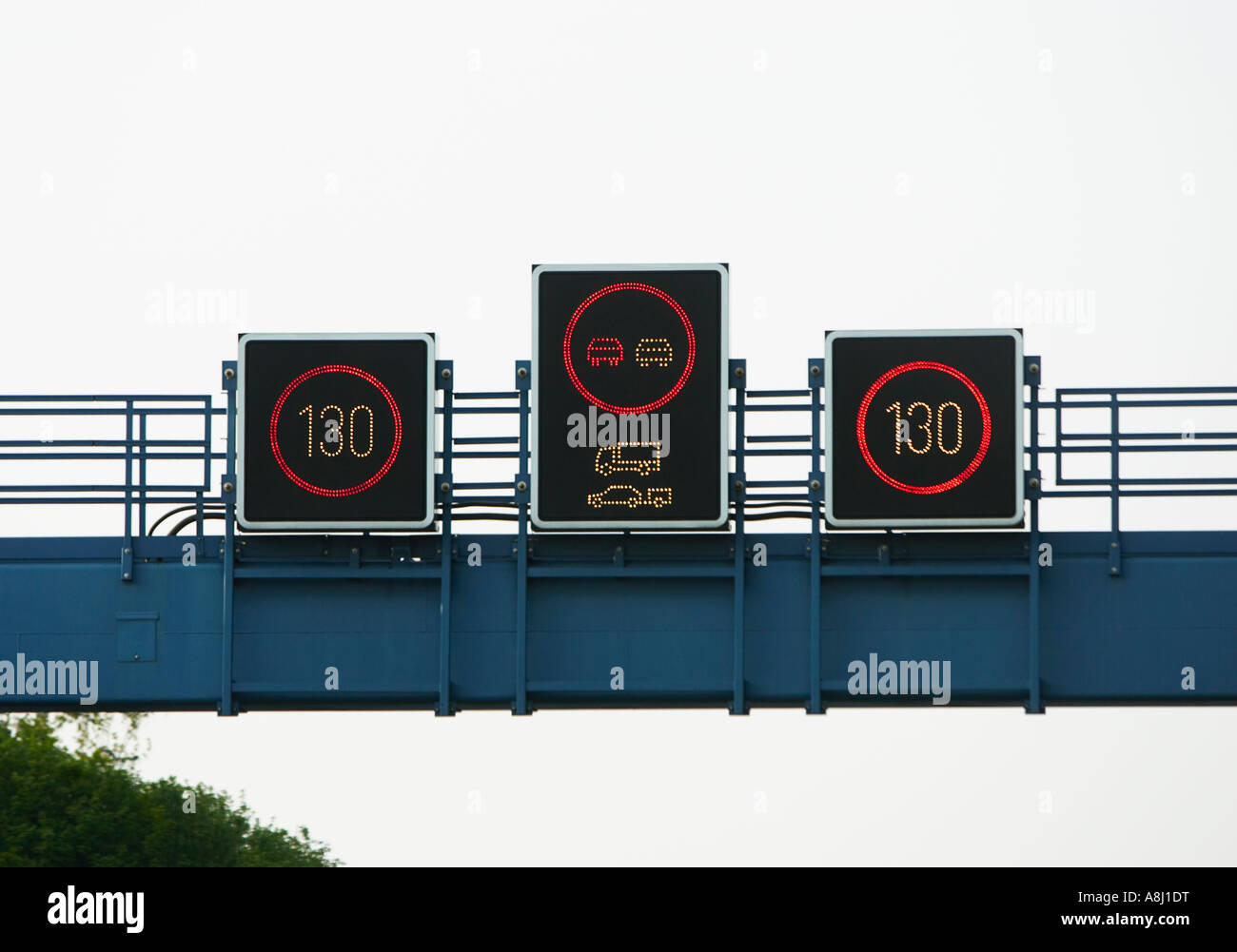 Overhead gantry on a German autobahn with electronic speed limit signs ...