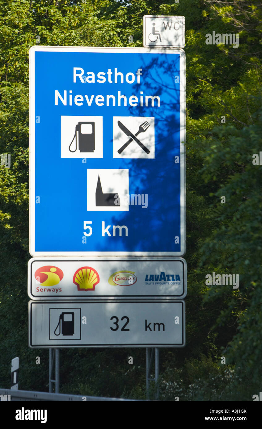 Service station, Germany. German autobahn Rasthof road sign Germany ...