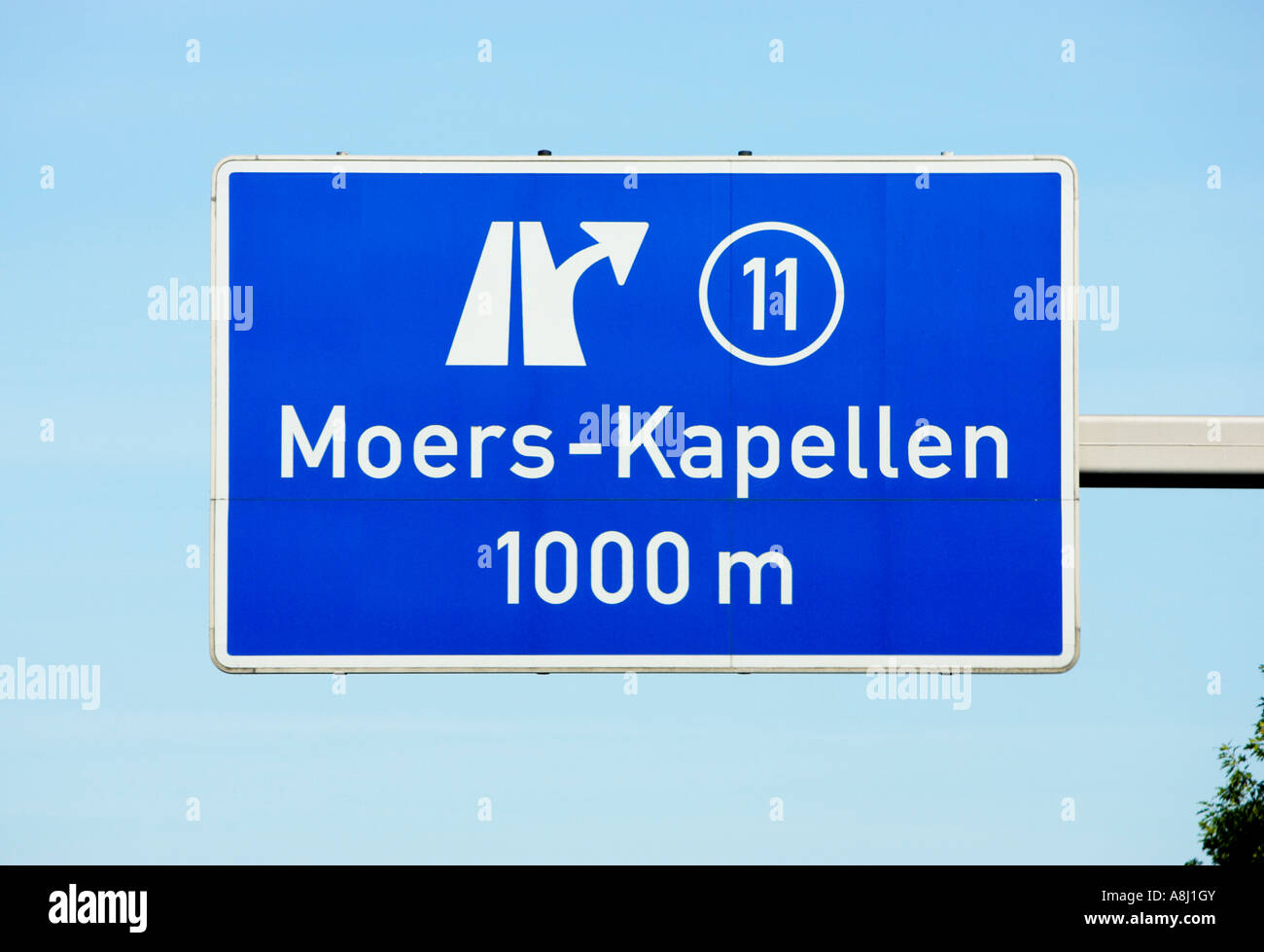 German overhead autobahn exit distance sign to junction for Moers ...