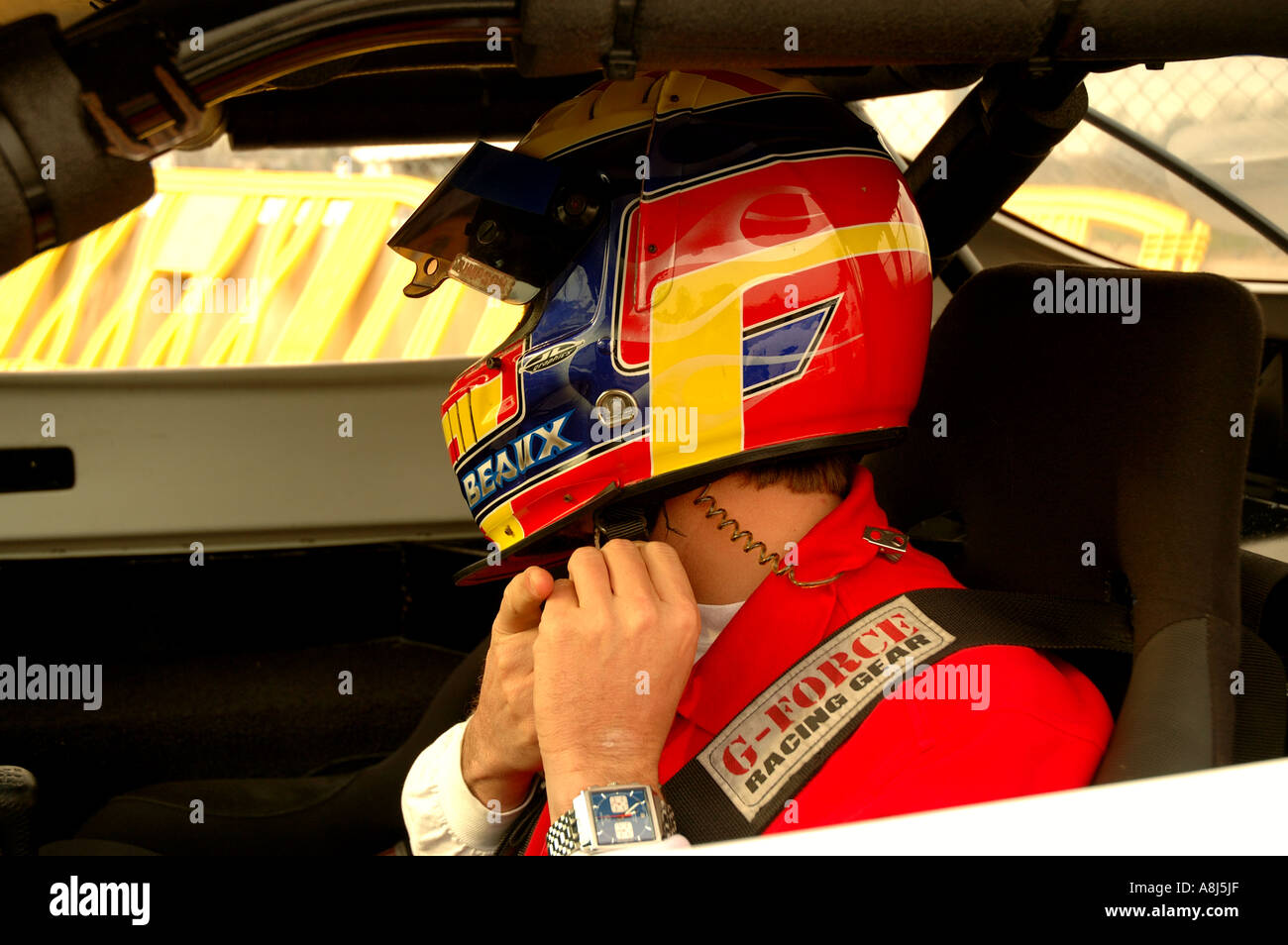 Race car driver helmet Stock Photo - Alamy