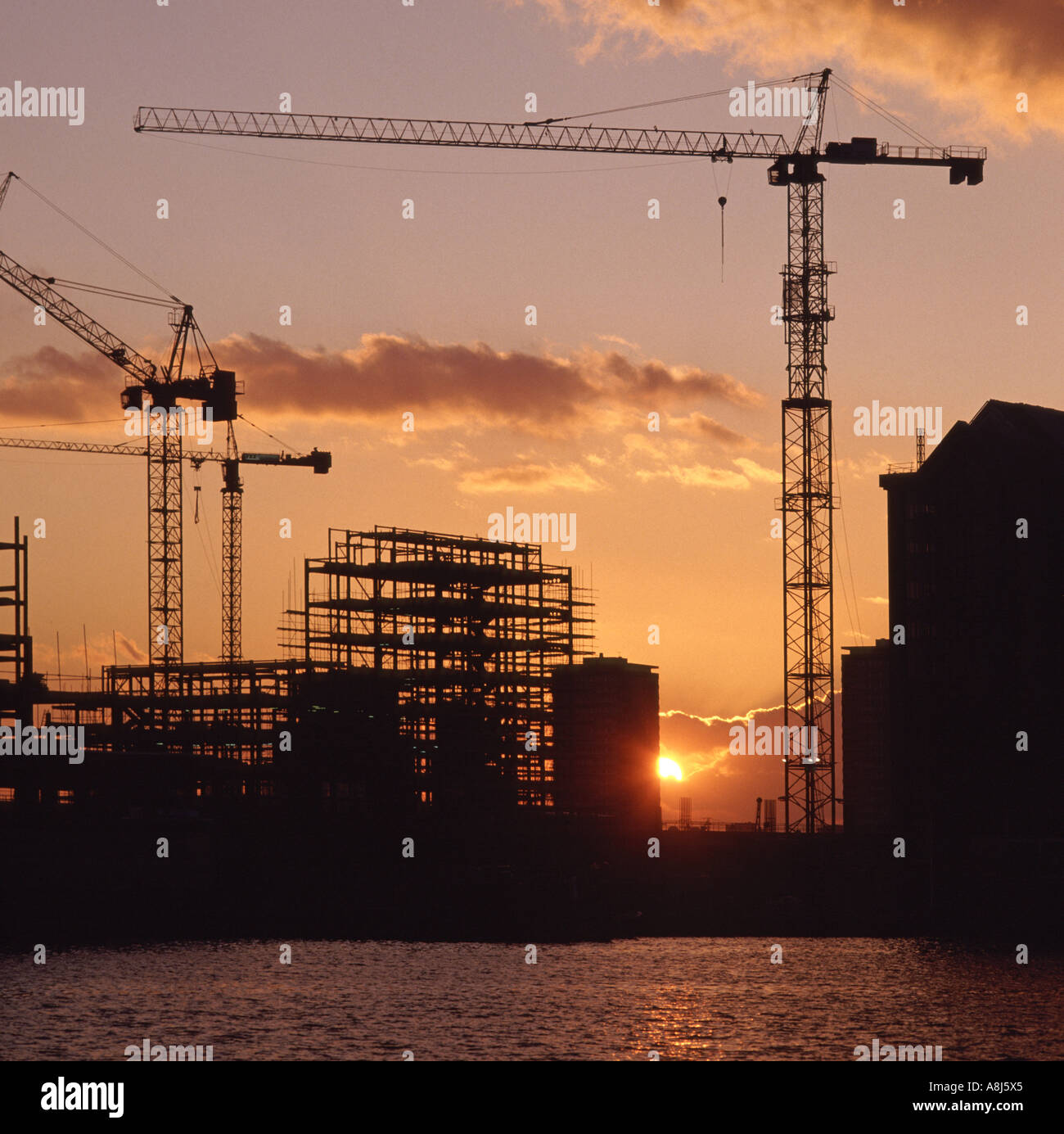 London dockland waterside redevelopment in progress using steel frame ...