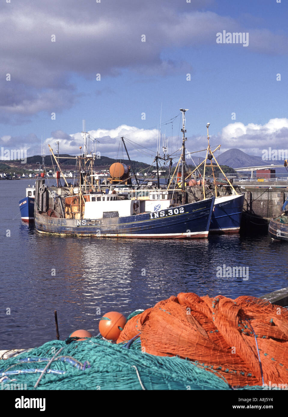 Loch Alsh Kyle Of Lochalsh harbour with fishing boat & nets Kyleakin ...