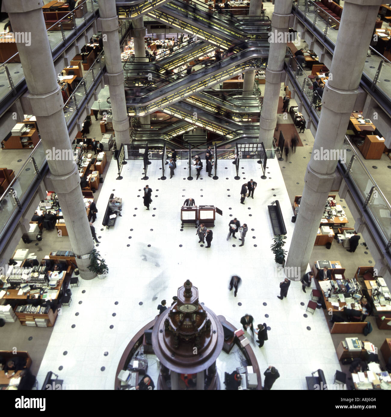 Lloyds of London building interior view looking down people ...