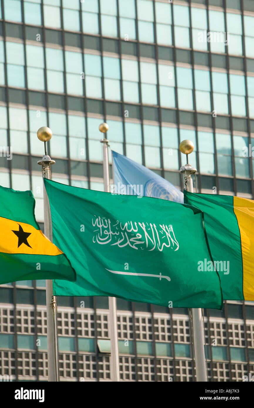 Saudi Arabian national flag floating outside the United Nations ...