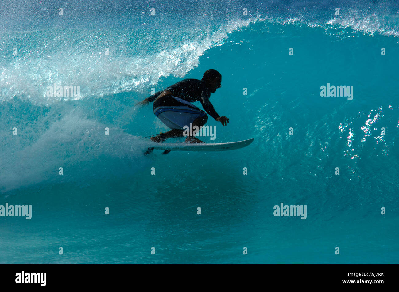 Wave surfing on Barbados country Carribbean 2006 barrel ride people on ...