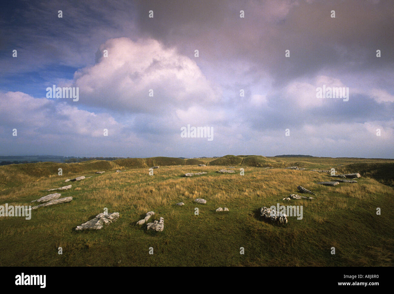 Arbor Low circle of fallen stones with surrounding earth banks South of ...
