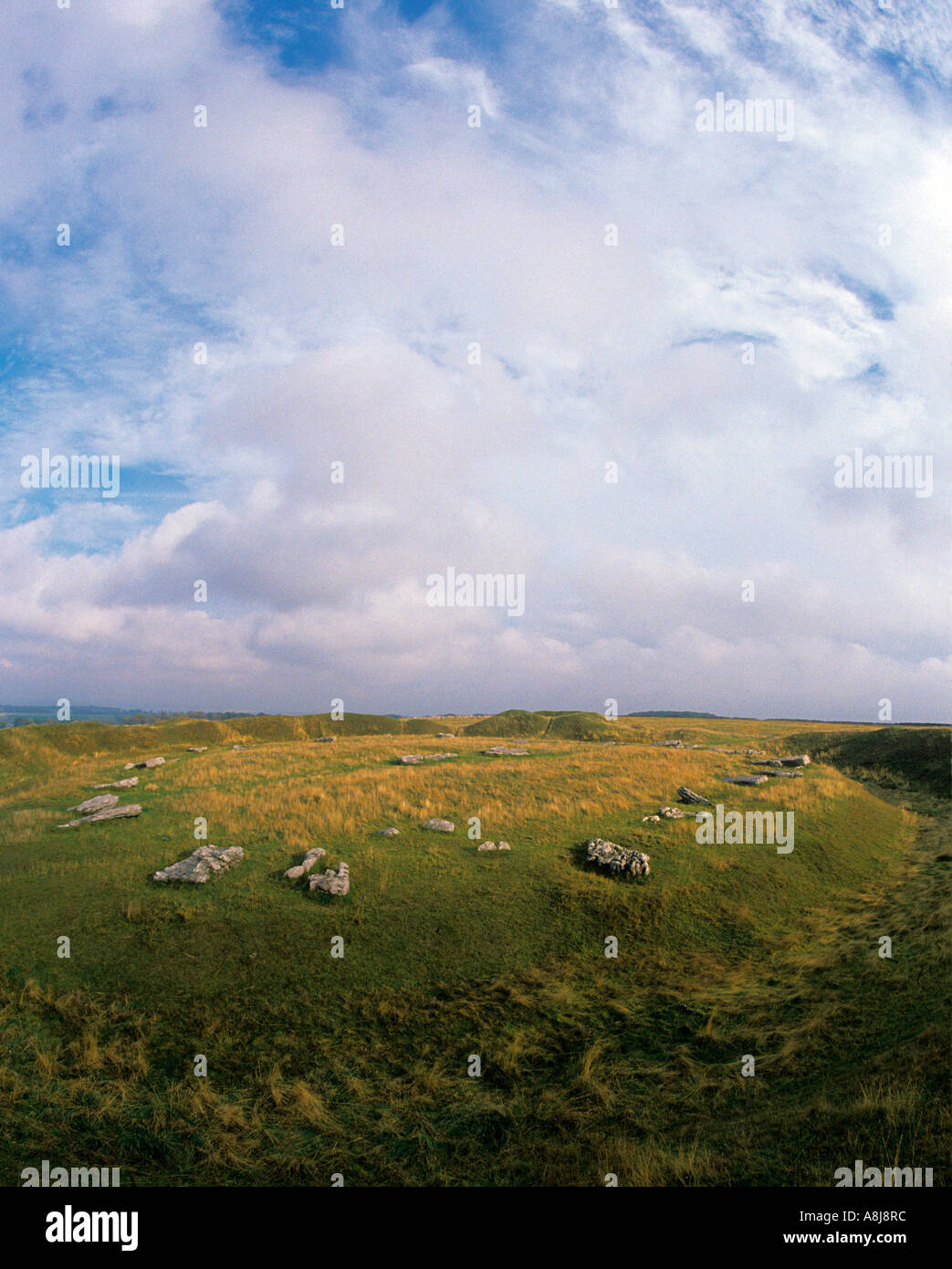 Arbor Low circle of fallen stones with surrounding earth banks South of ...