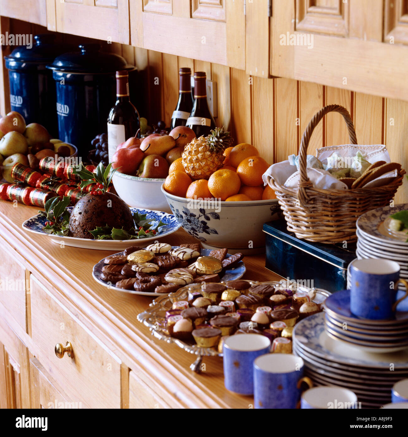 Christmas pudding display or chocolate biscuits and fruit Stock Photo ...
