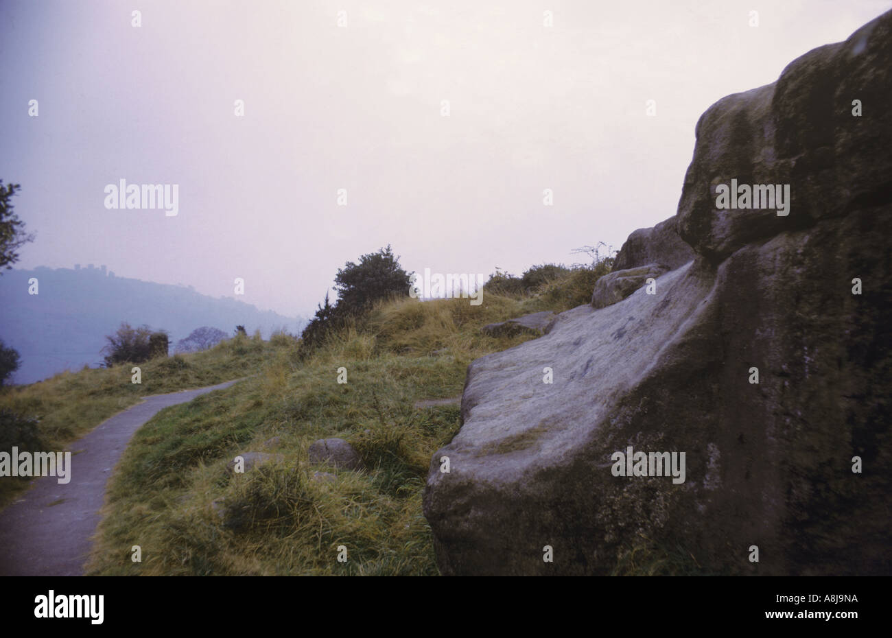 Lumsdale Wishing Stone by the side of a path at Matlock Derbyshire ...
