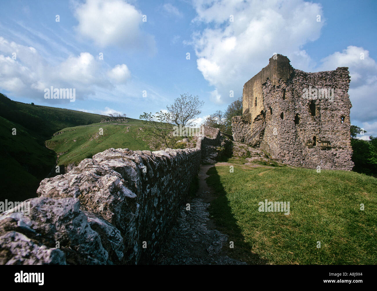 Peveril Castle above the village of Castleton The walls are Norman the ...