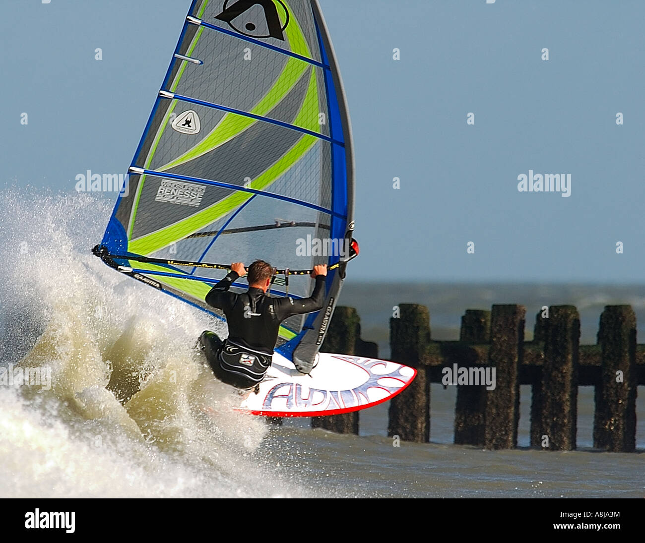 Windsurfing men on the water Sea with big wave Place Domburg Sealand ...